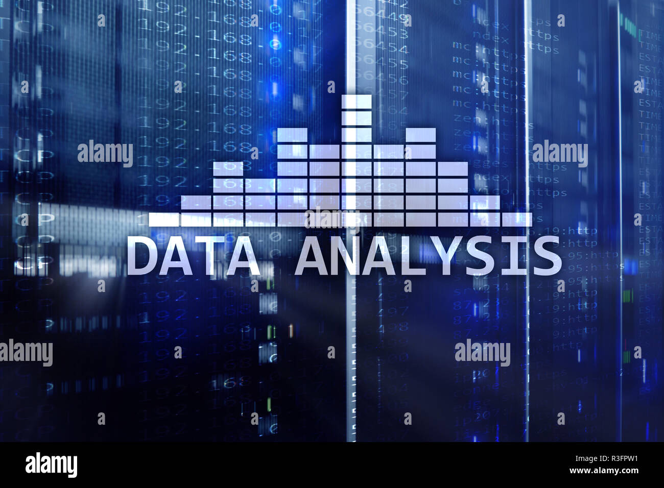 Big Data analysis text on server room background. Internet and modern ...