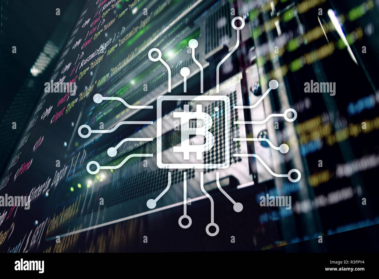 Bitcoin, Blockchain concept on server room background Stock Photo - Alamy