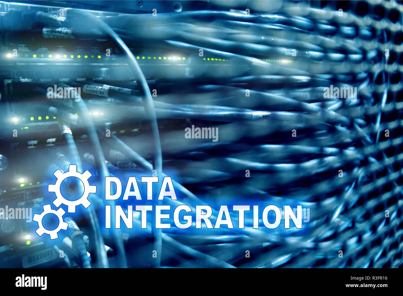 Data integration information technology concept on server room ...