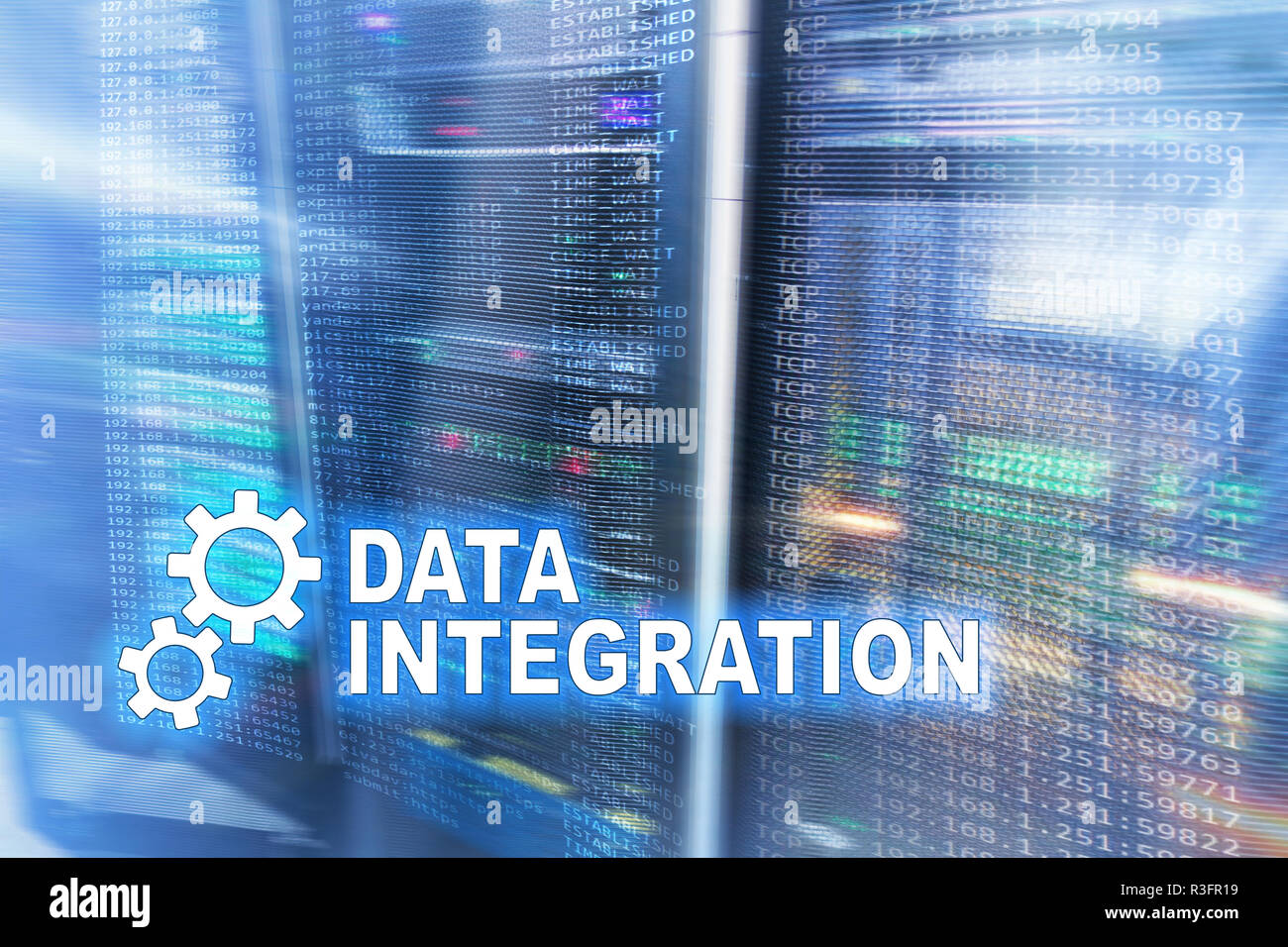 Data integration information technology concept on server room ...