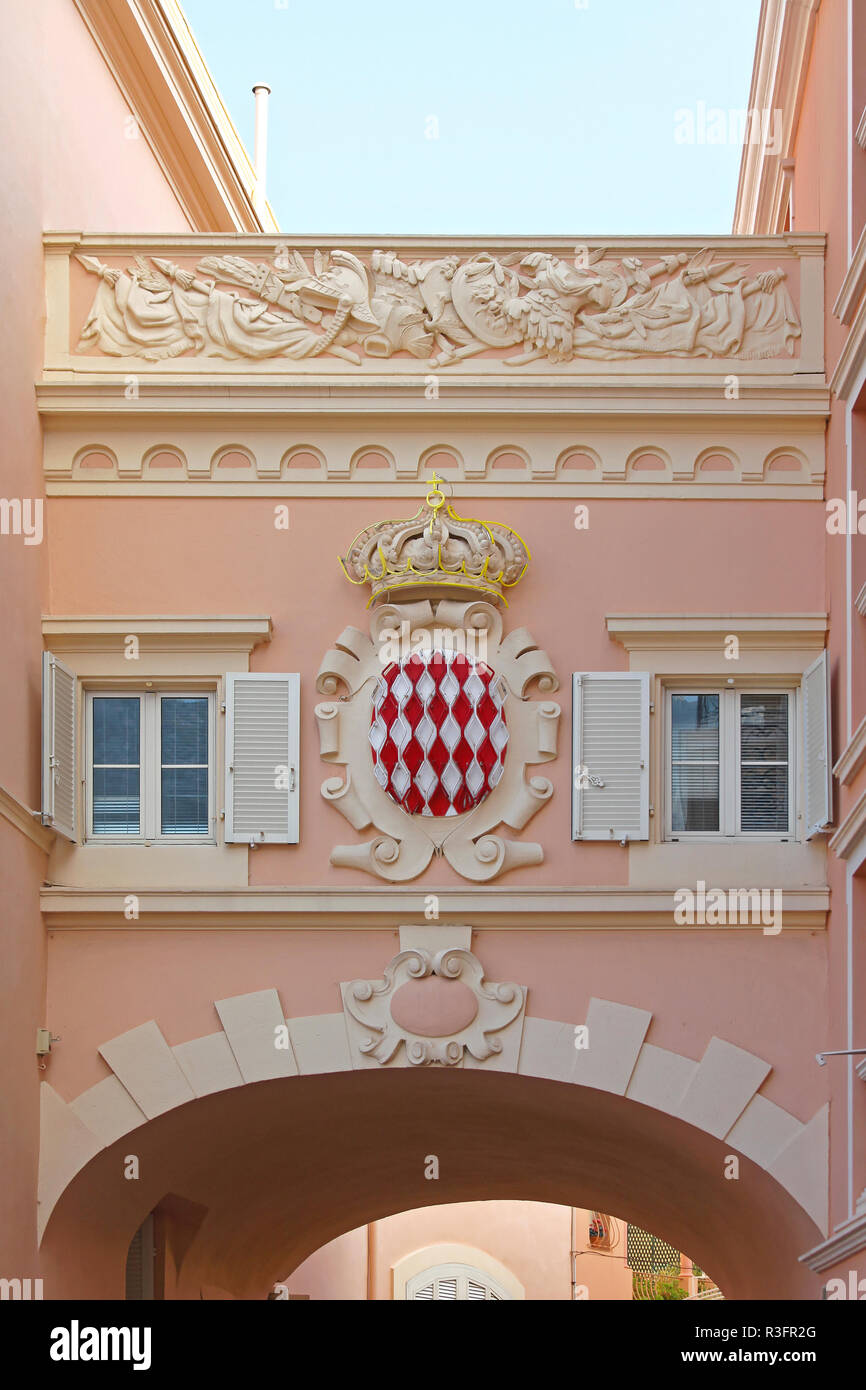 MONACO CITY, MONACO - JANUARY 18: Principality of Monaco Coat of Arms ...