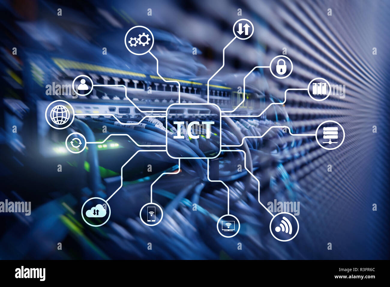 ICT - information and communications technology concept on server room ...