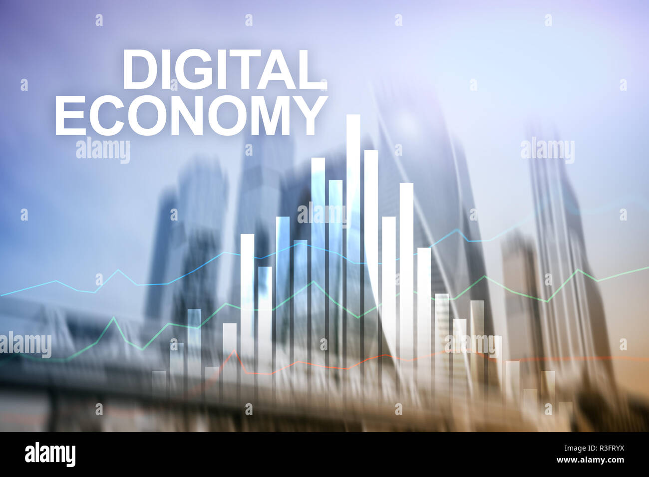 DIgital economy, financial technology concept on blurred background ...
