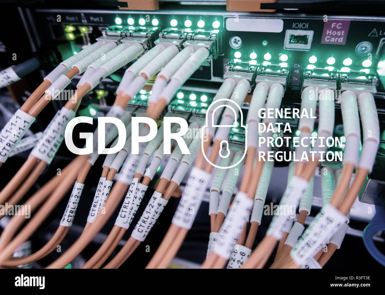 GDPR, General data protection regulation compliance. Server room ...
