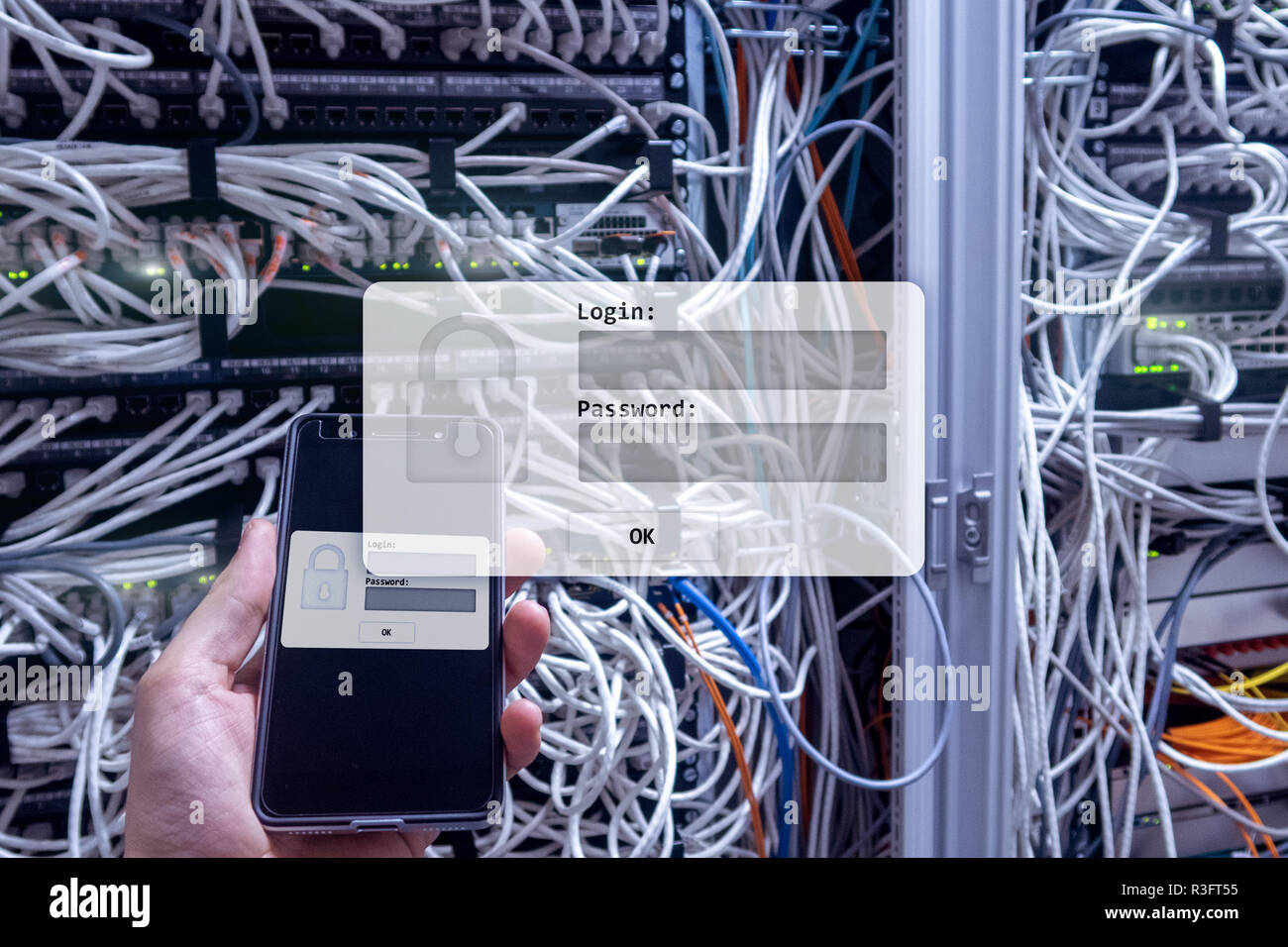 Server room, login and password request, data access and security Stock ...