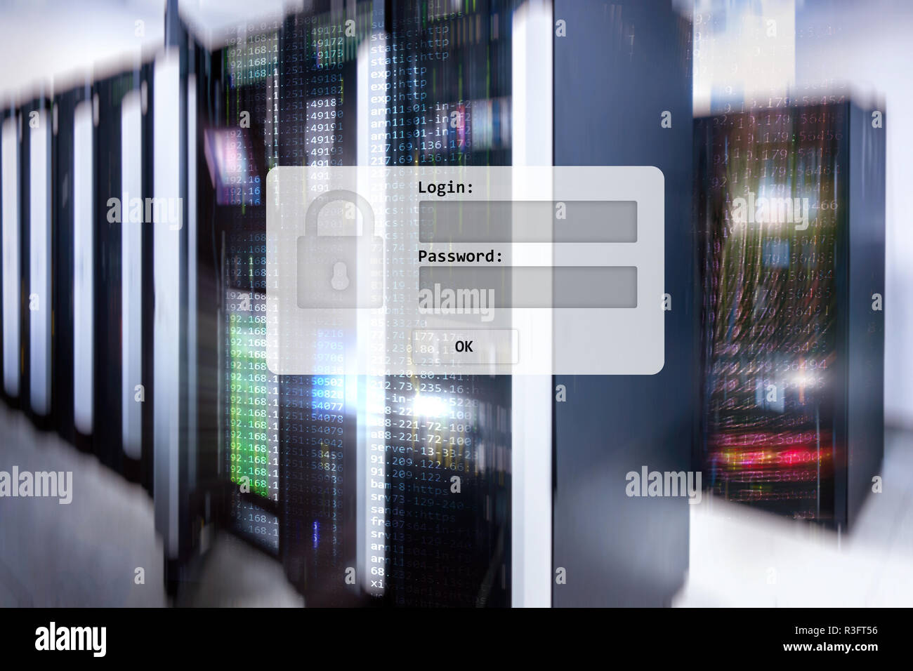 Server room, login and password request, data access and security Stock ...