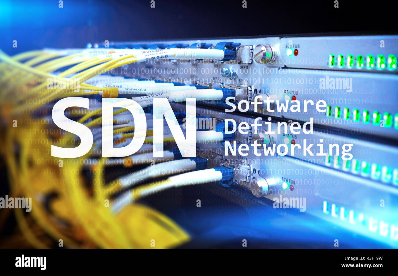 SDN, Software defined networking concept on modern server room ...
