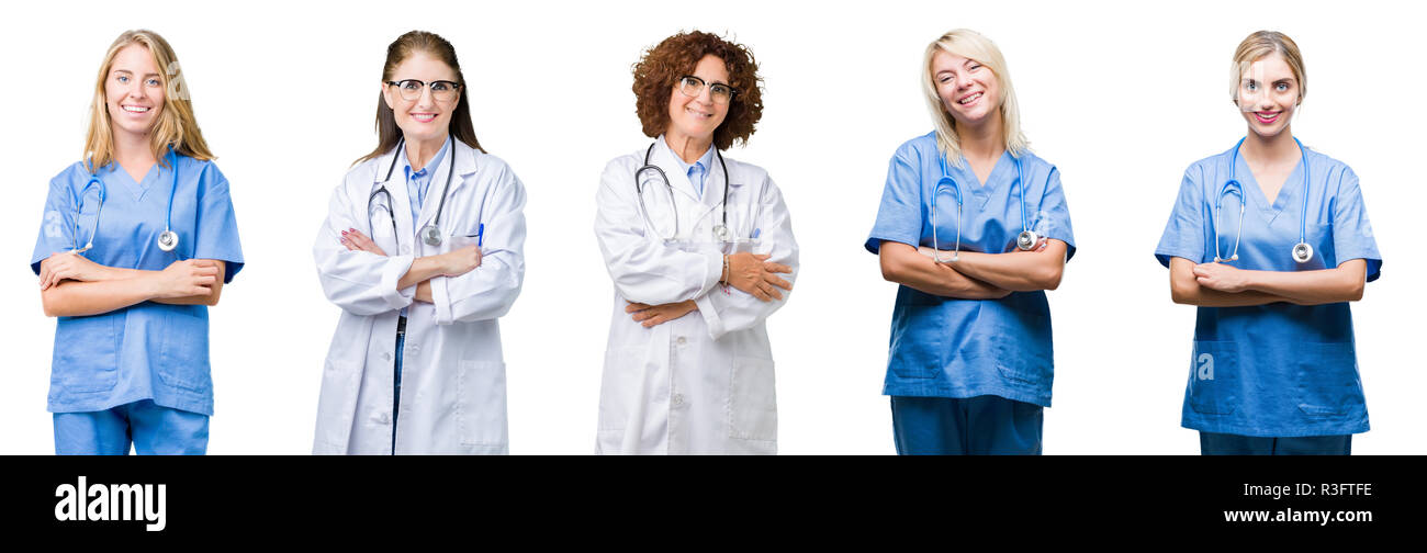 Collage of group of professional doctor women over white isolated ...