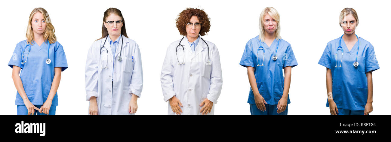 Collage of group of professional doctor women over white isolated ...
