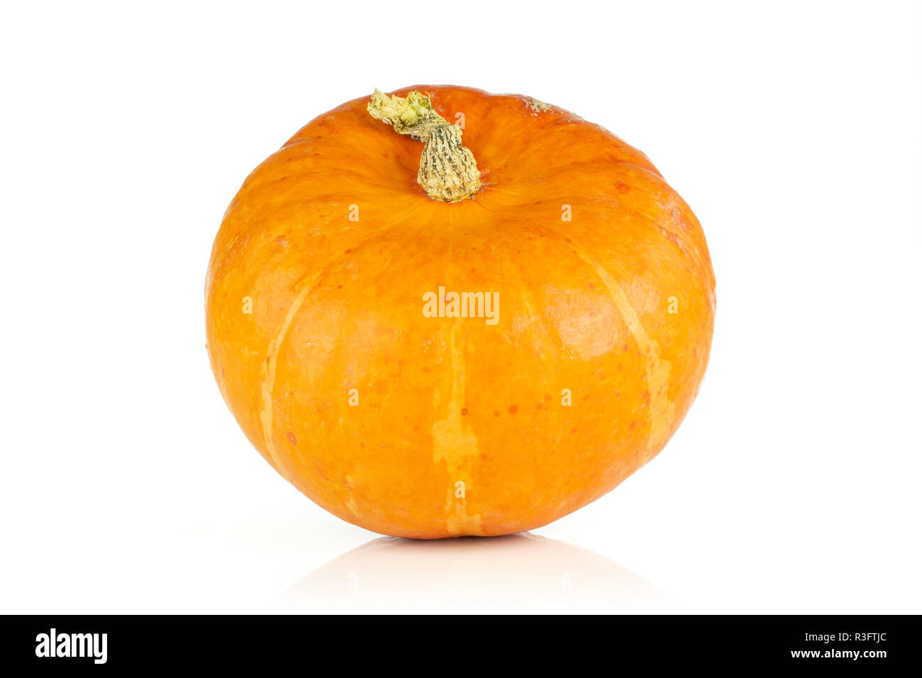 One whole raw fresh red kuri pumpkin hokkaido variety isolated on white ...
