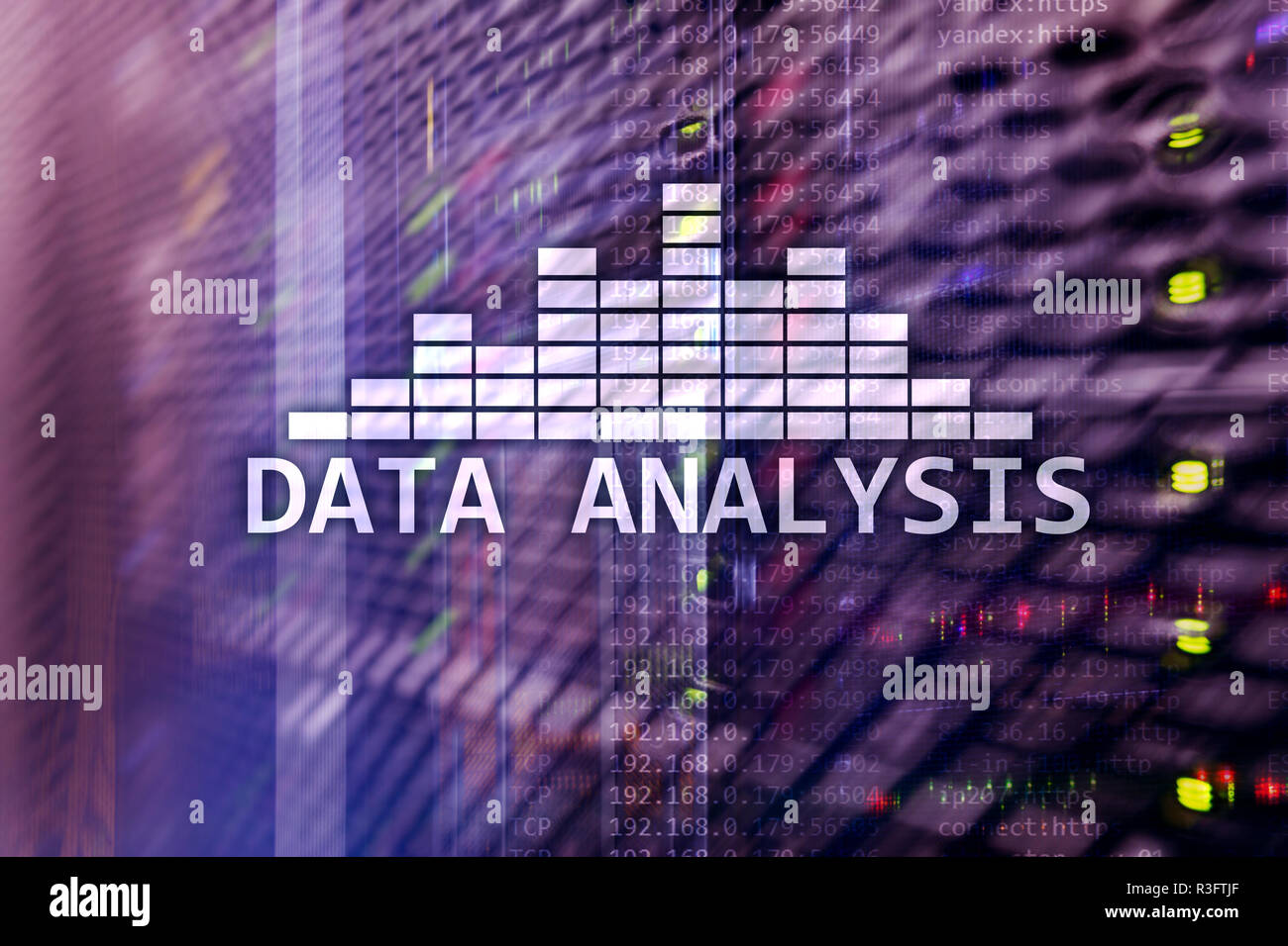 Big Data analysis text on server room background. Internet and modern ...