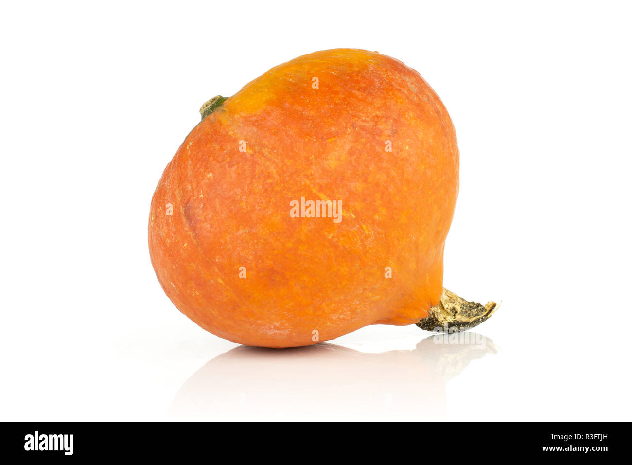 One whole fresh red kuri pumpkin hokkaido variety isolated on white ...
