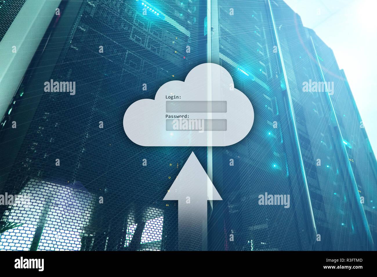 Cloud storage, data access, login and password request window on server ...