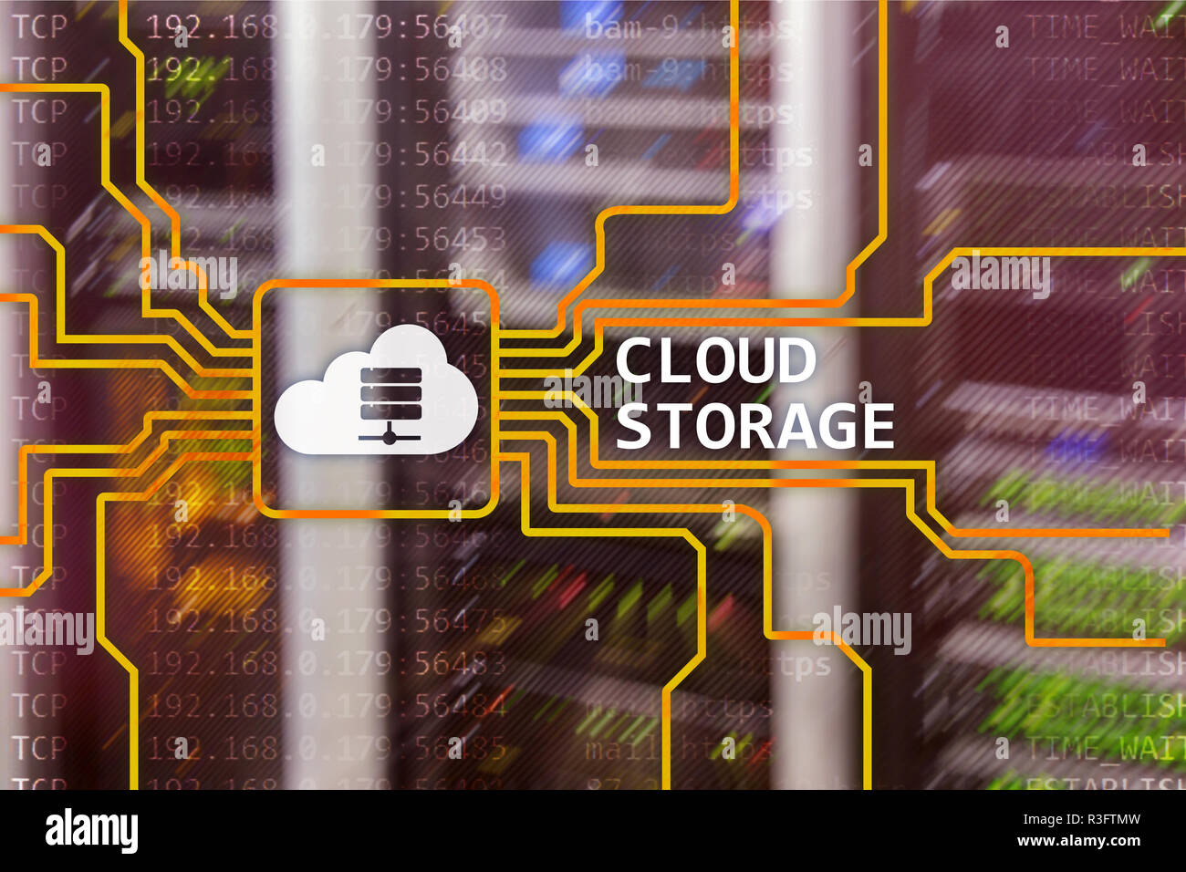 Cloud data storage concept on server room background Stock Photo - Alamy