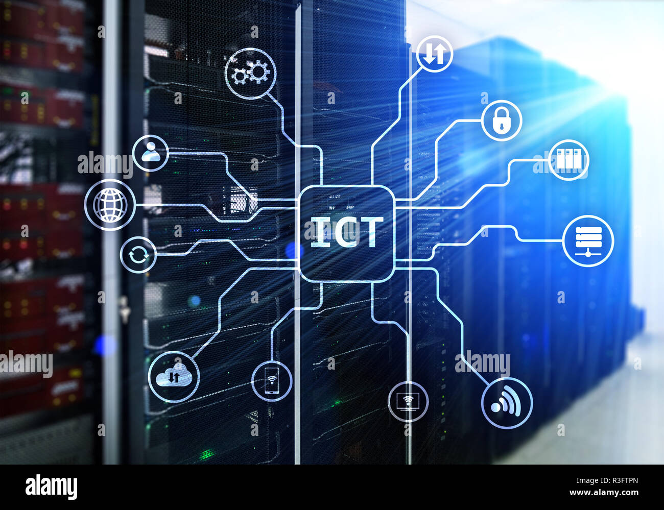 ICT - information and communications technology concept on server room ...