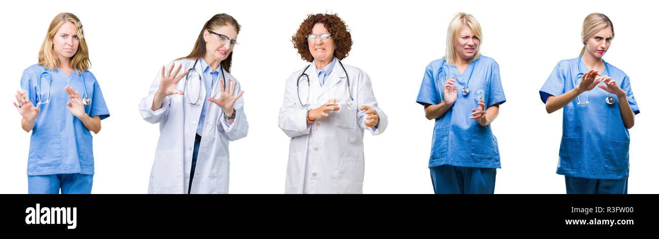 Collage of group of professional doctor women over white isolated ...