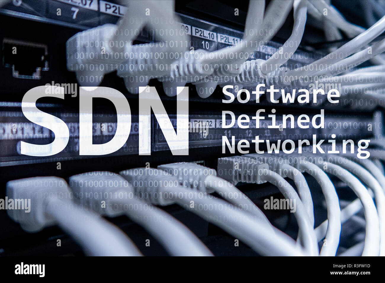 SDN, Software defined networking concept on modern server room ...