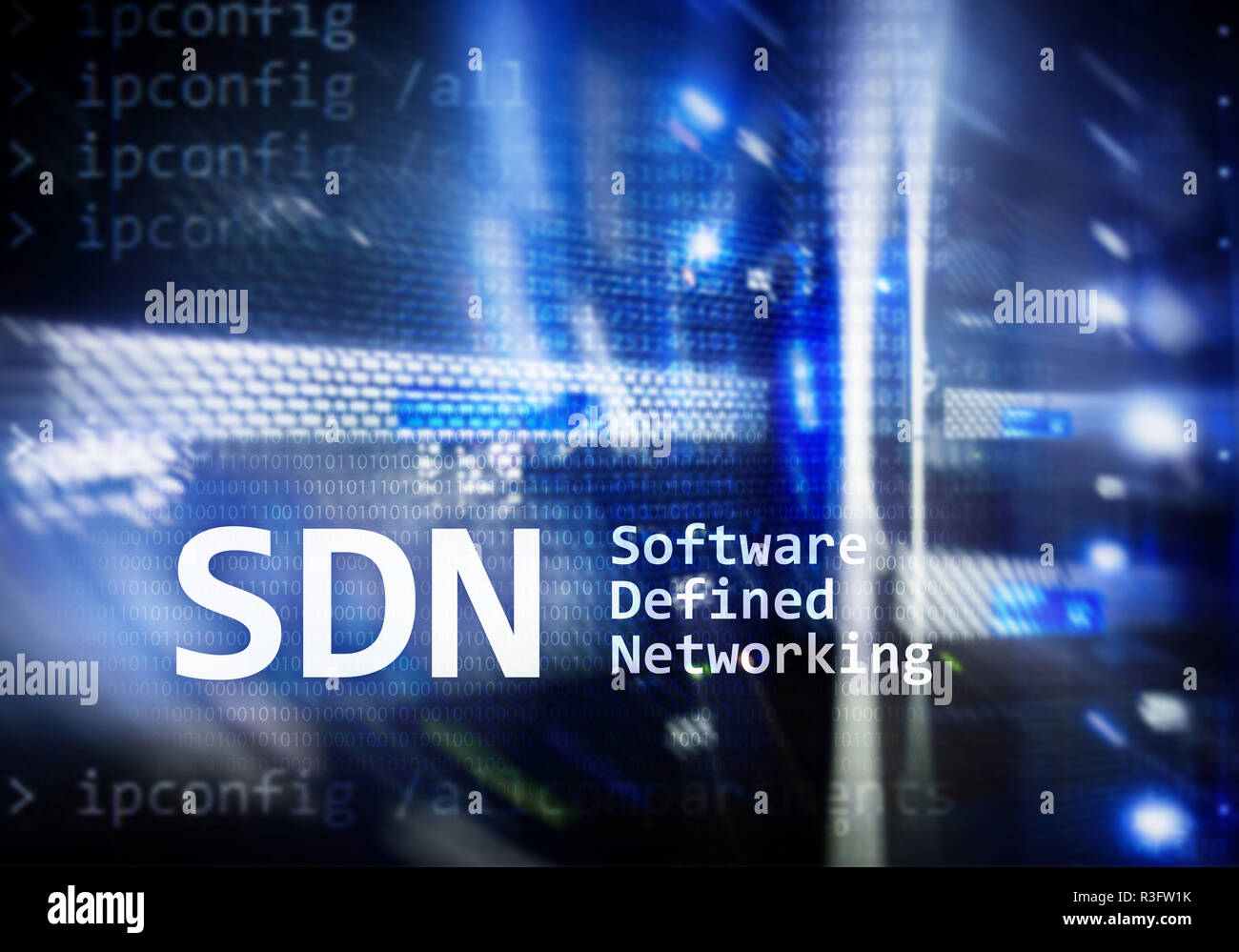 SDN, Software defined networking concept on modern server room ...