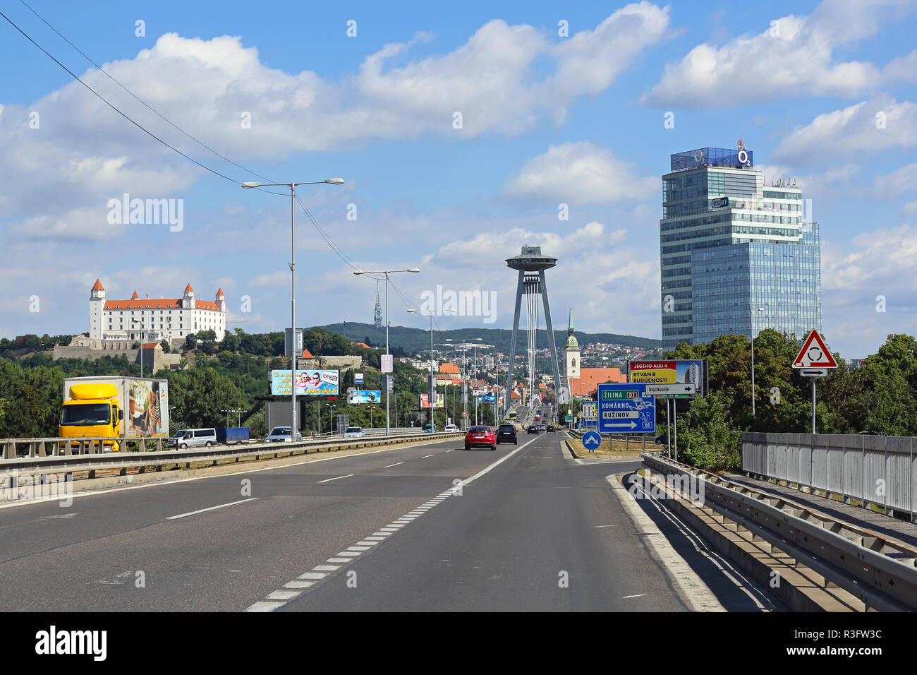 BRATISLAVA, SLOVAKIA - JULY 10: SNP Bridge in Bratislava on JULY 10 ...
