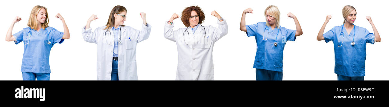 Collage of group of professional doctor women over white isolated ...