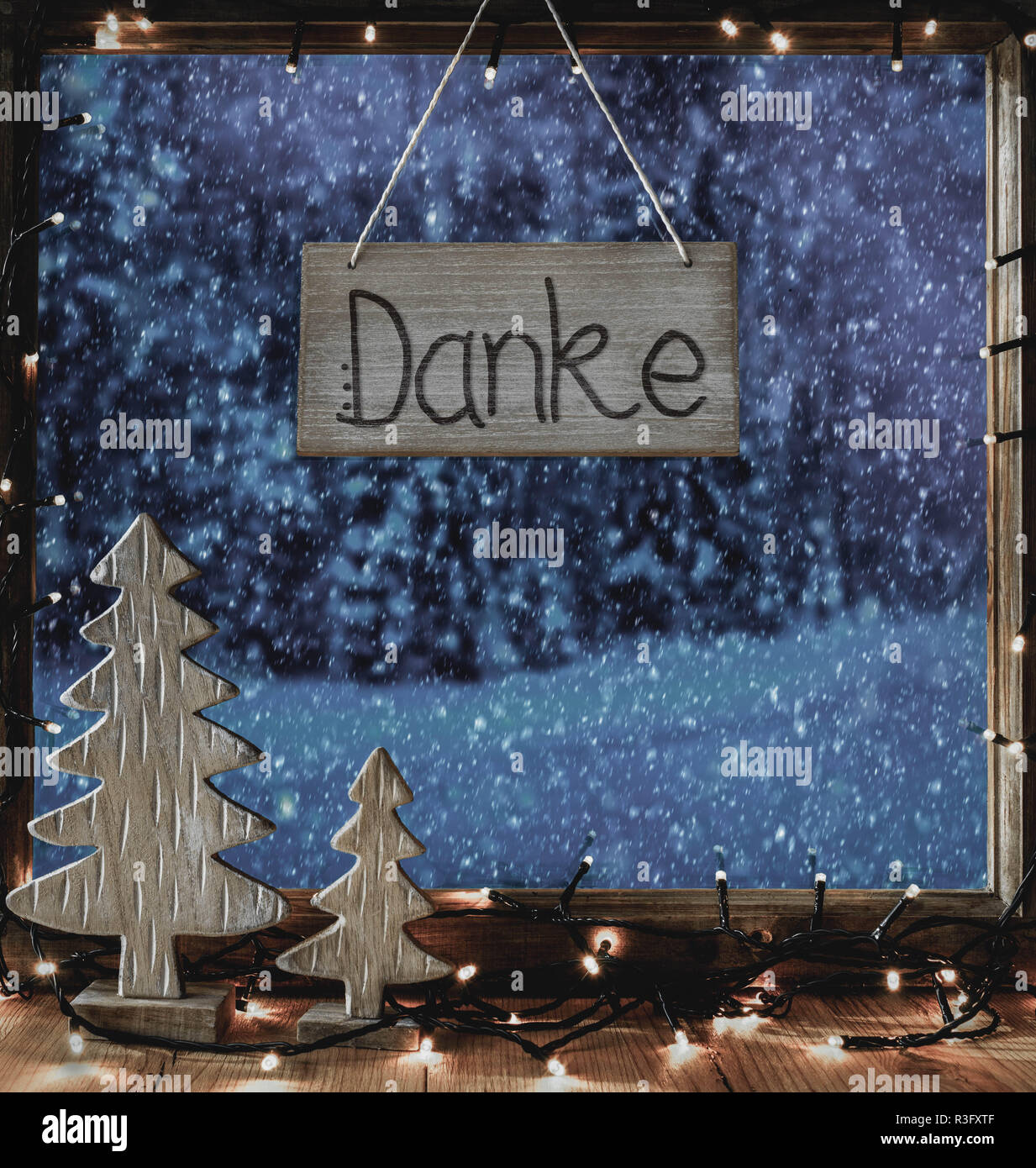 Wooden Sign With German Calligraphy Danke Means Thank You. Window Or ...