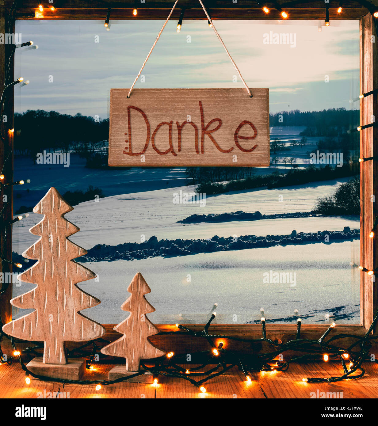 Wooden Sign With German Calligraphy Danke Means Thank You Window Or ...