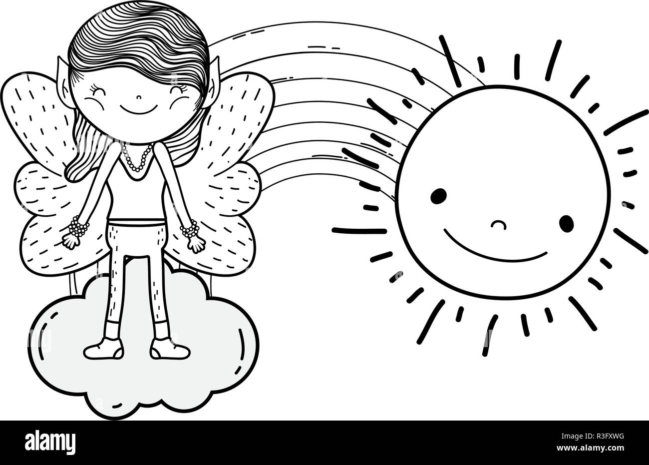 cute little fairy with rainbow and sun vector illustration design Stock ...