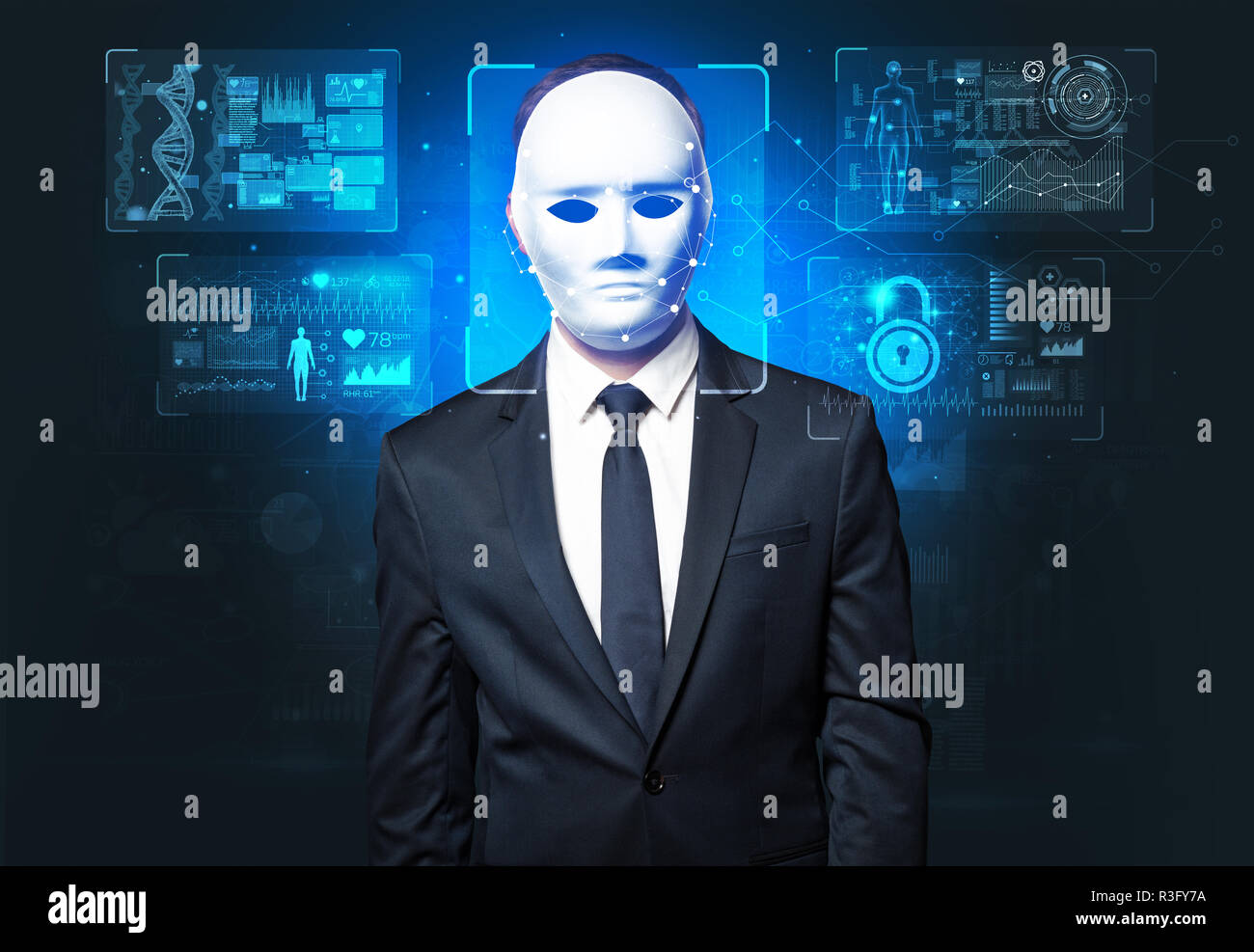 Biometric verification - young man face recognition Stock Photo - Alamy