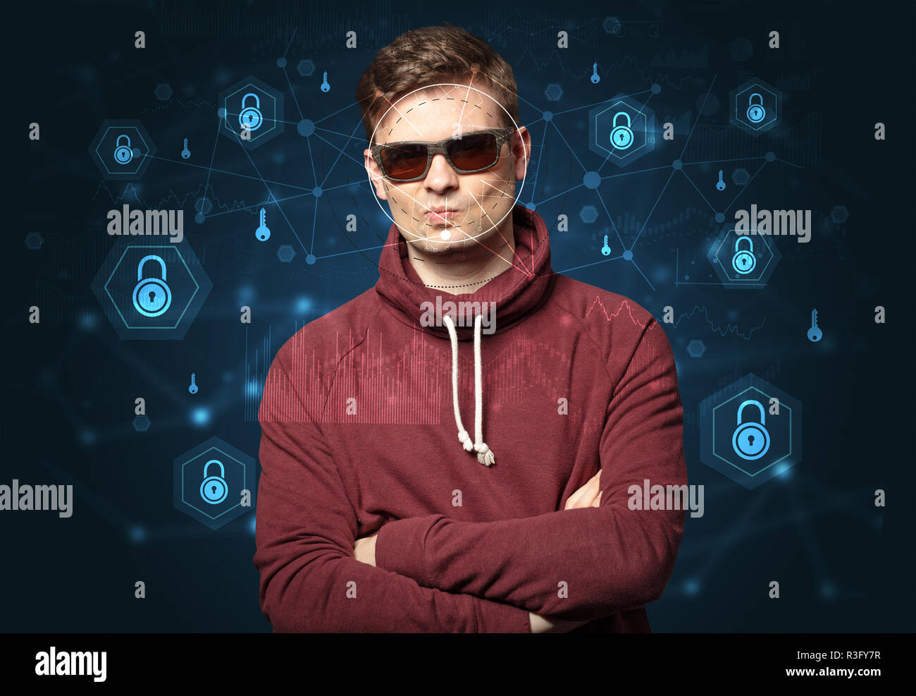 Facial security recognition concept with mesh and locks Stock Photo - Alamy