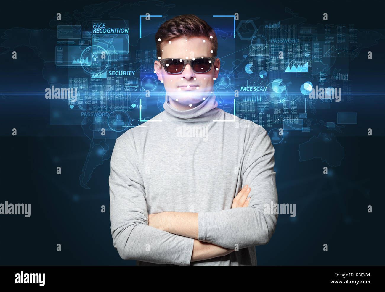 Biometric verification. Face recognition with several points Stock ...