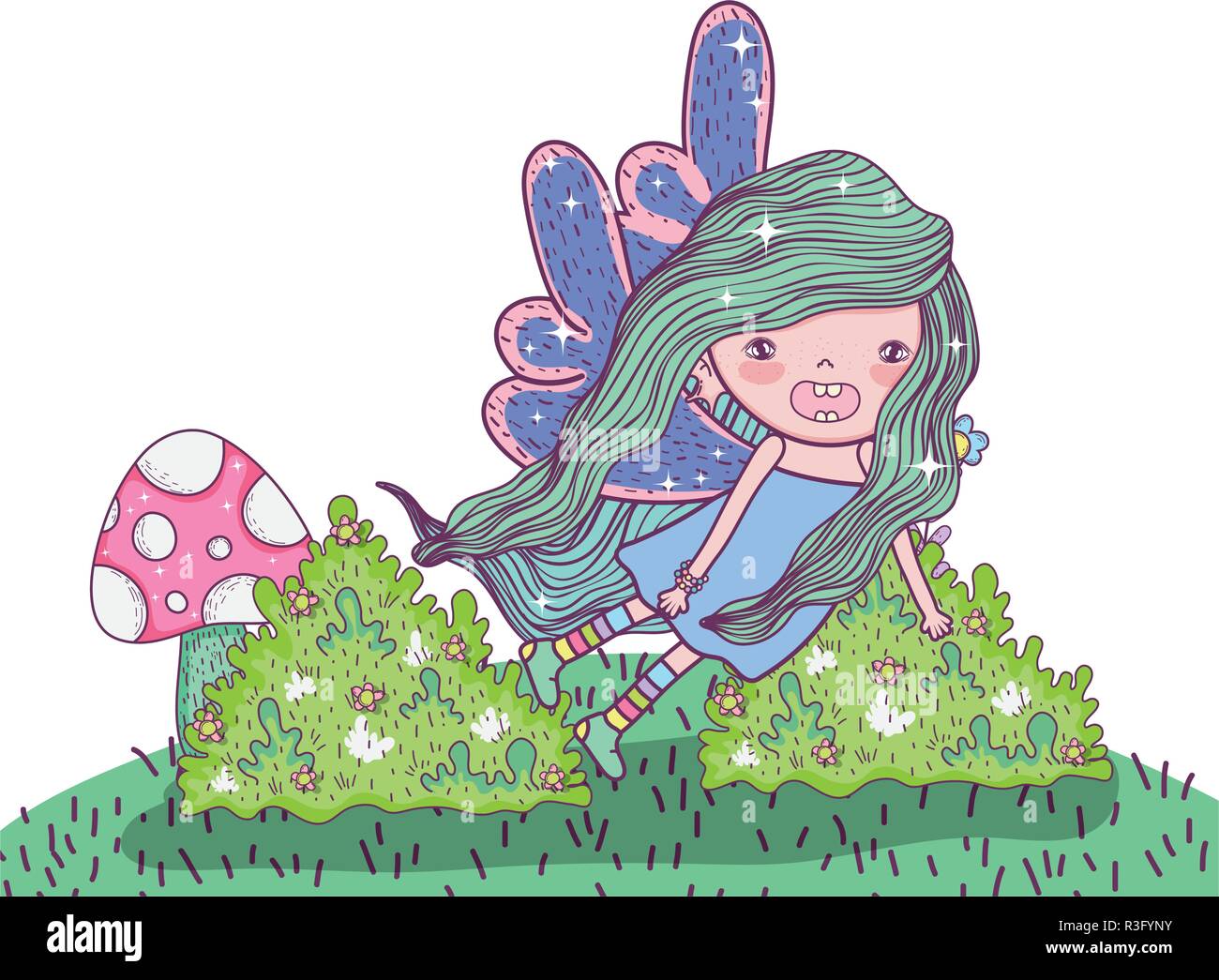 cute little fairy with butterfly wings character Stock Vector Image ...