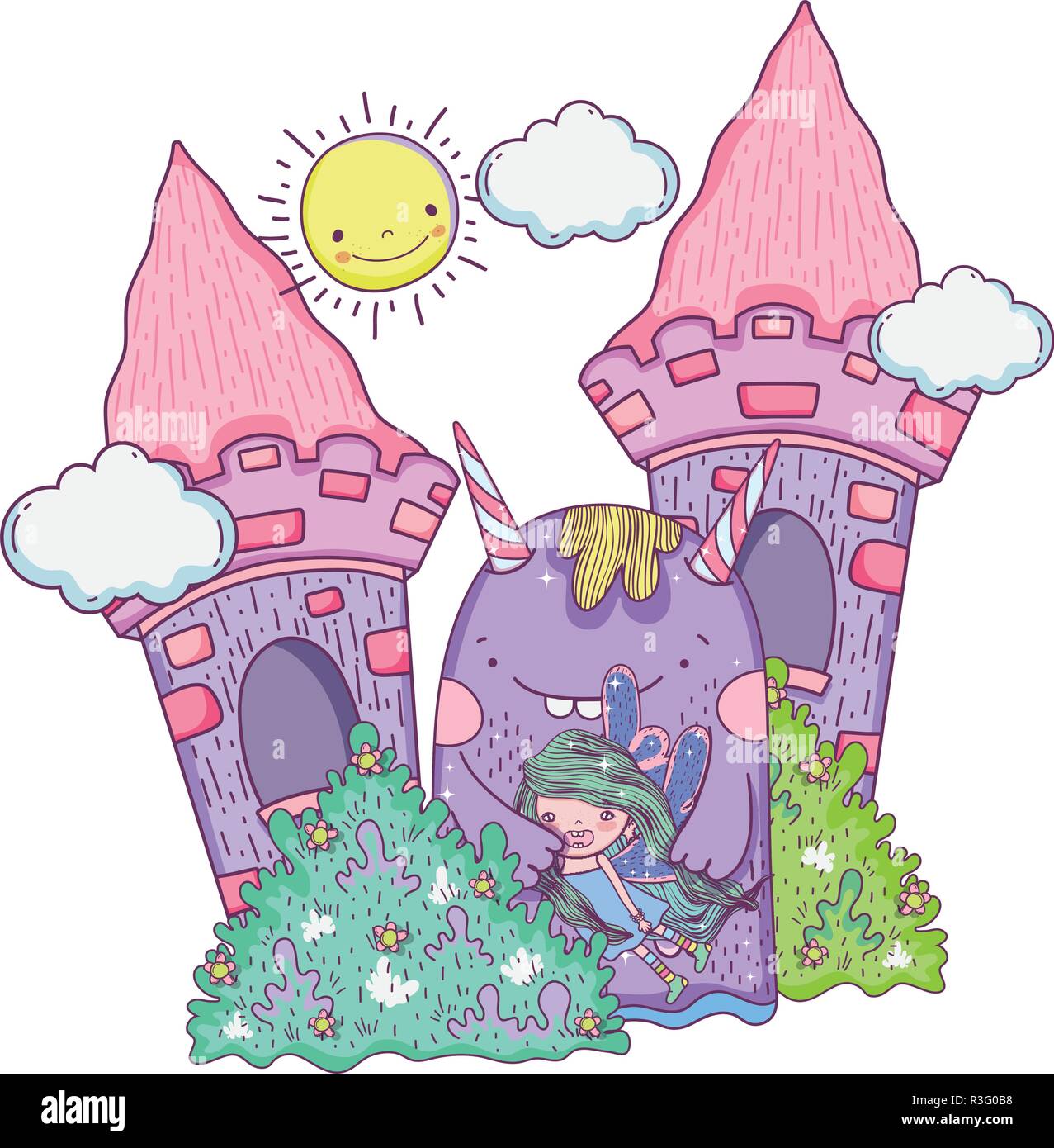 little fairy with monster in the castle Stock Vector Image & Art - Alamy