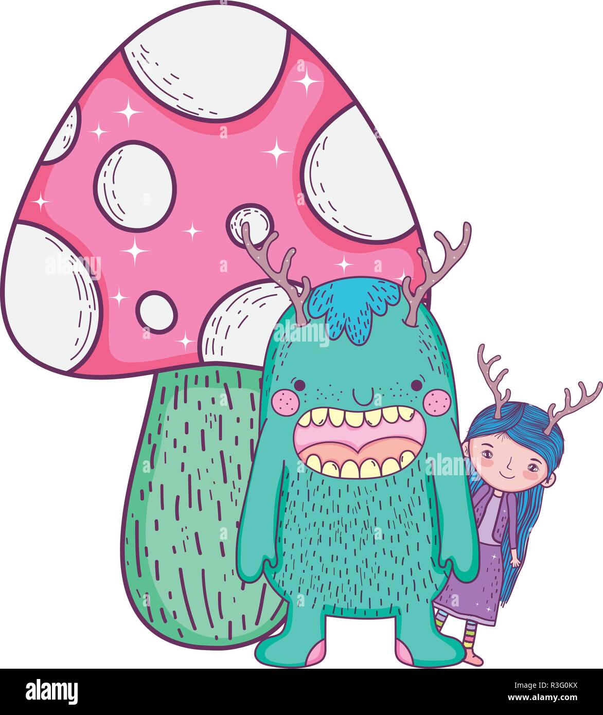 little fairy with monster and fungus Stock Vector Image & Art - Alamy