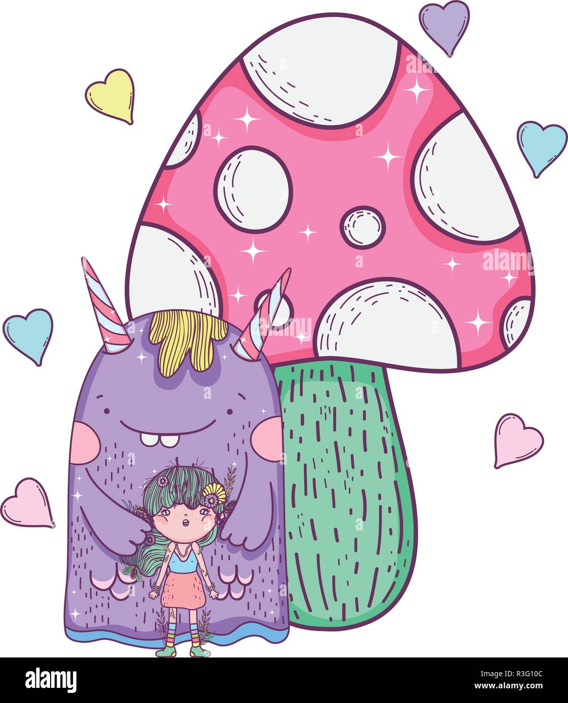 fairy and monster with fungus and hearts Stock Vector Image & Art - Alamy