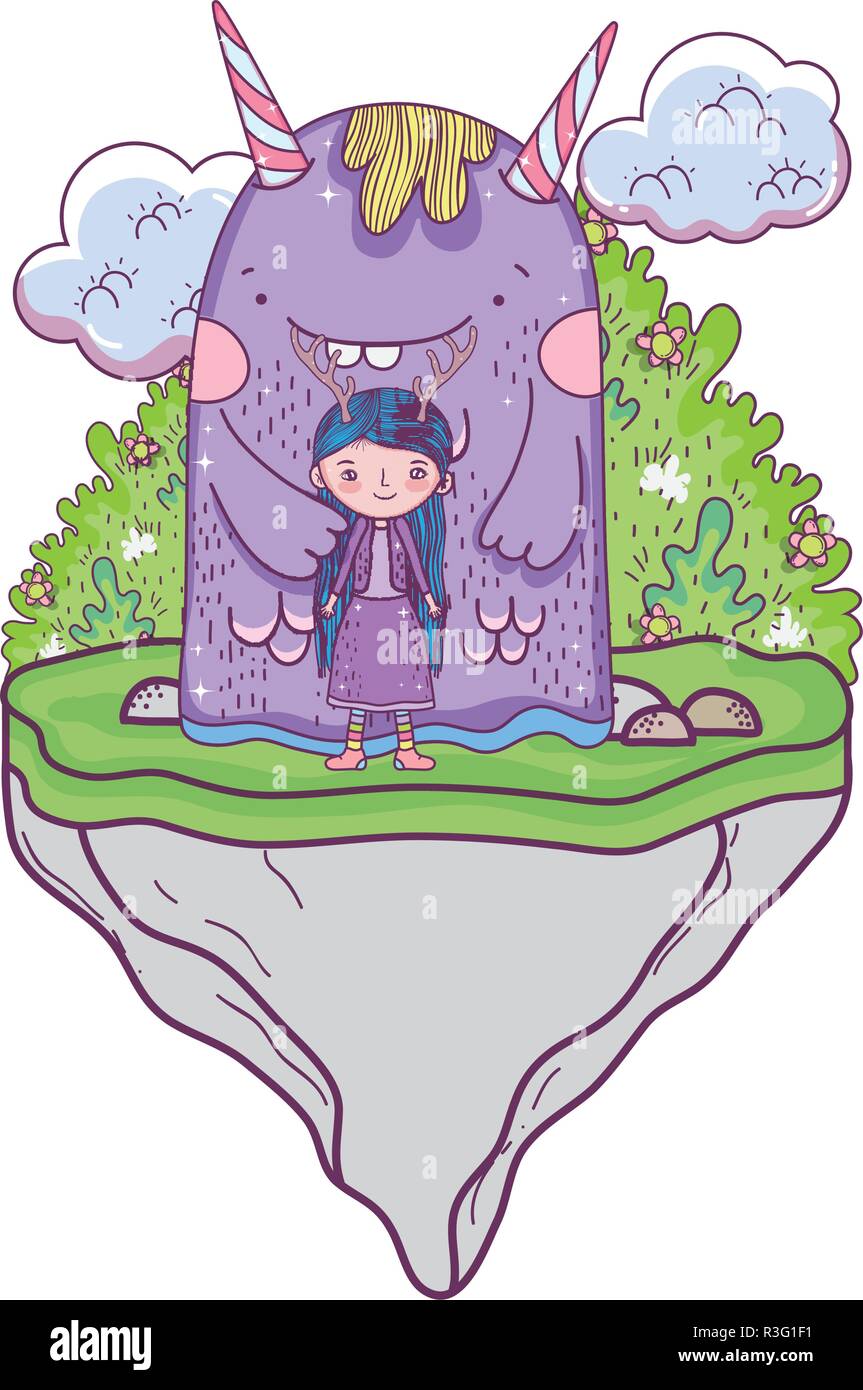 little fairy with monster in the field Stock Vector Image & Art - Alamy