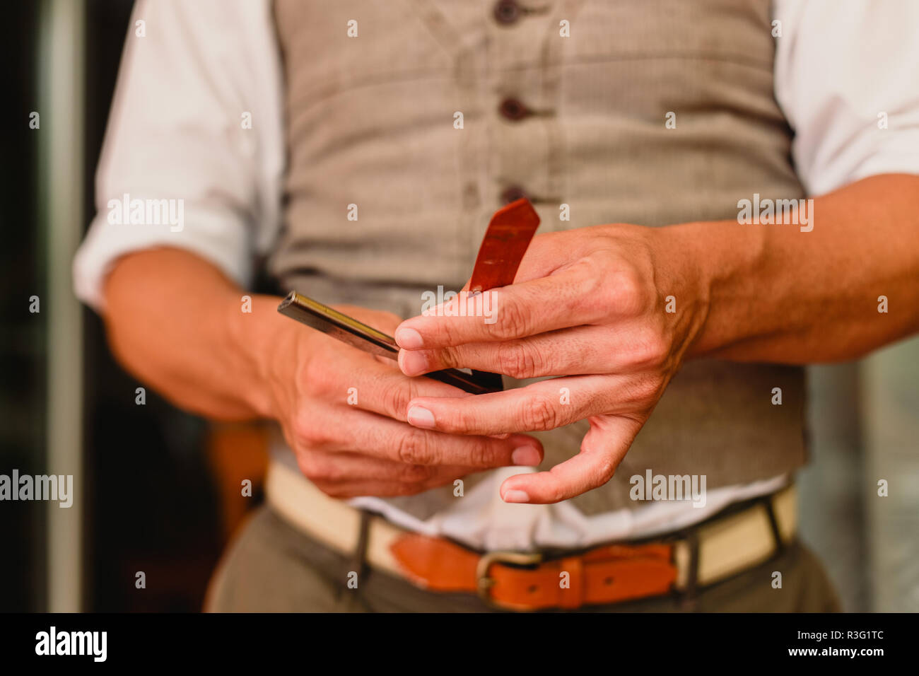 Blades and razor tools of a barber Stock Photo - Alamy