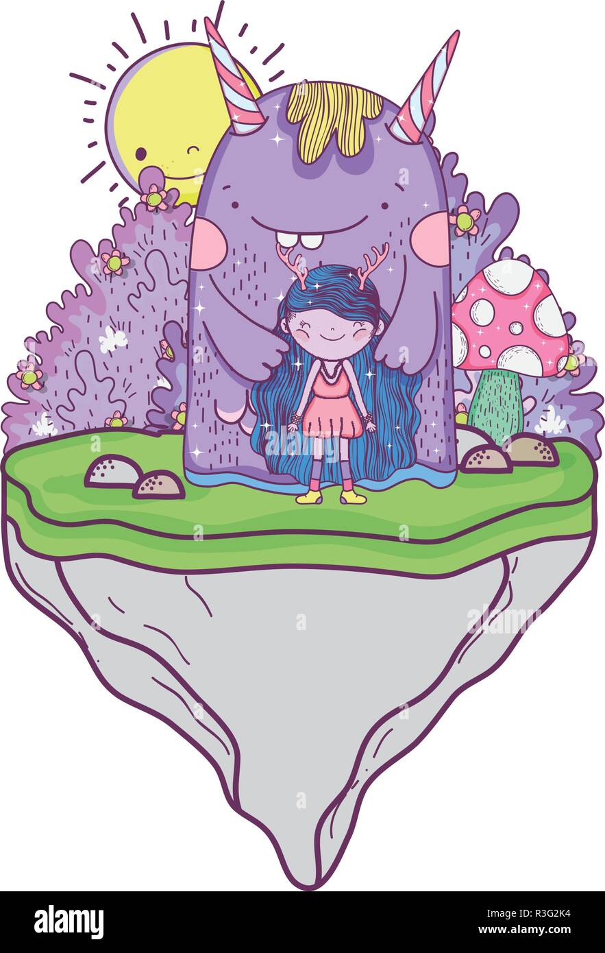 little fairy with monster in the field Stock Vector Image & Art - Alamy