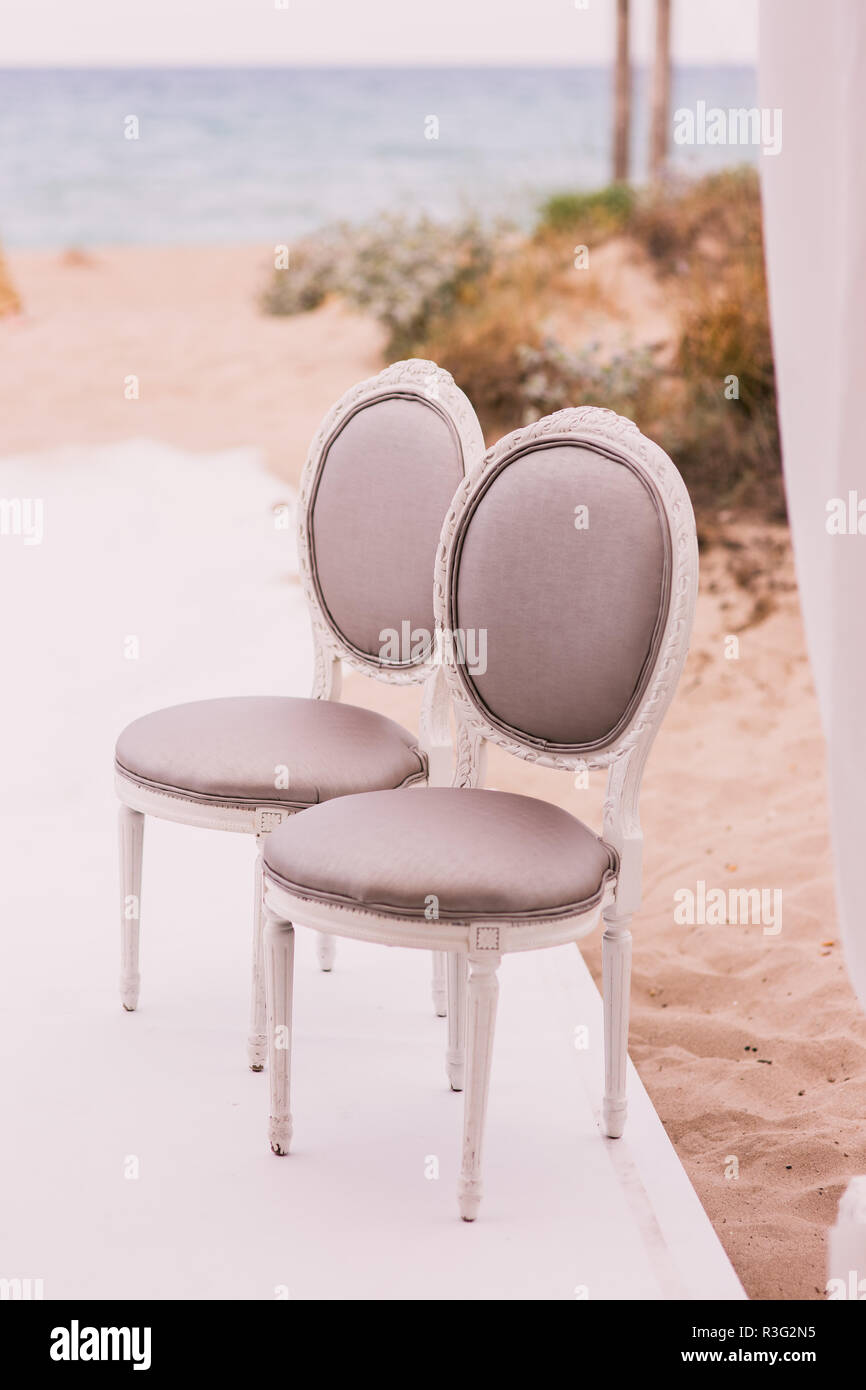 Retro empty vintage style wooden chairs for events and weddings Stock ...