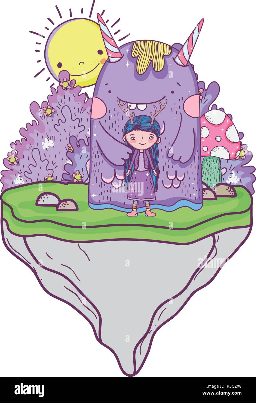 little fairy with monster in the field Stock Vector Image & Art - Alamy