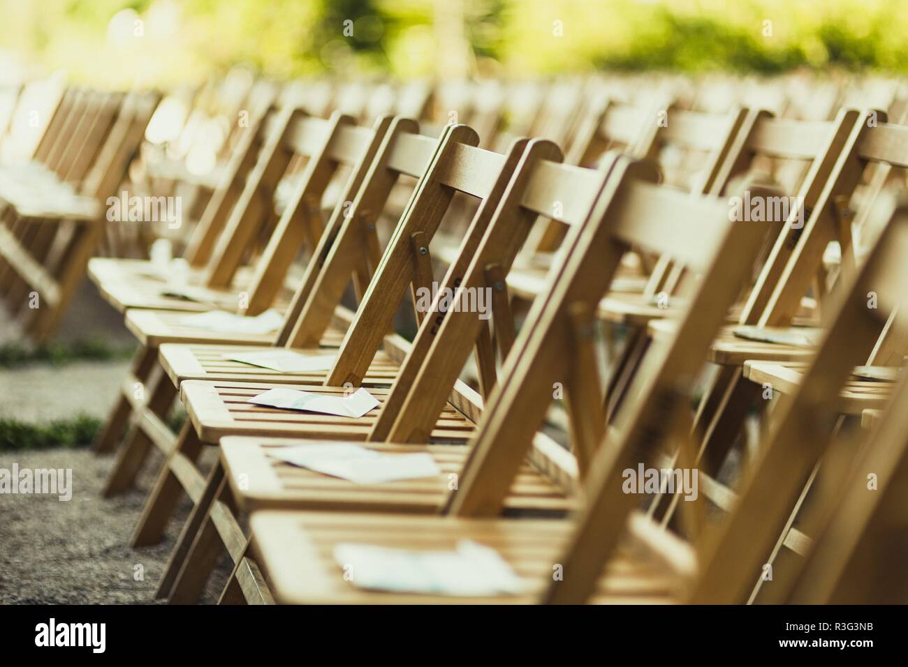 Retro empty vintage style wooden chairs for events and weddings Stock ...