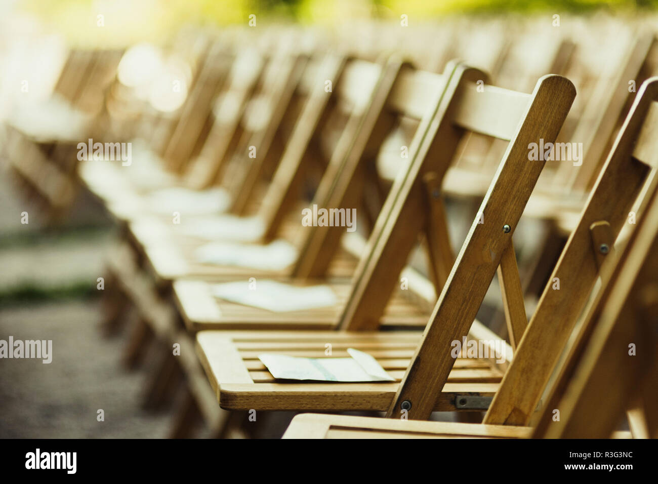 Retro empty vintage style wooden chairs for events and weddings Stock ...
