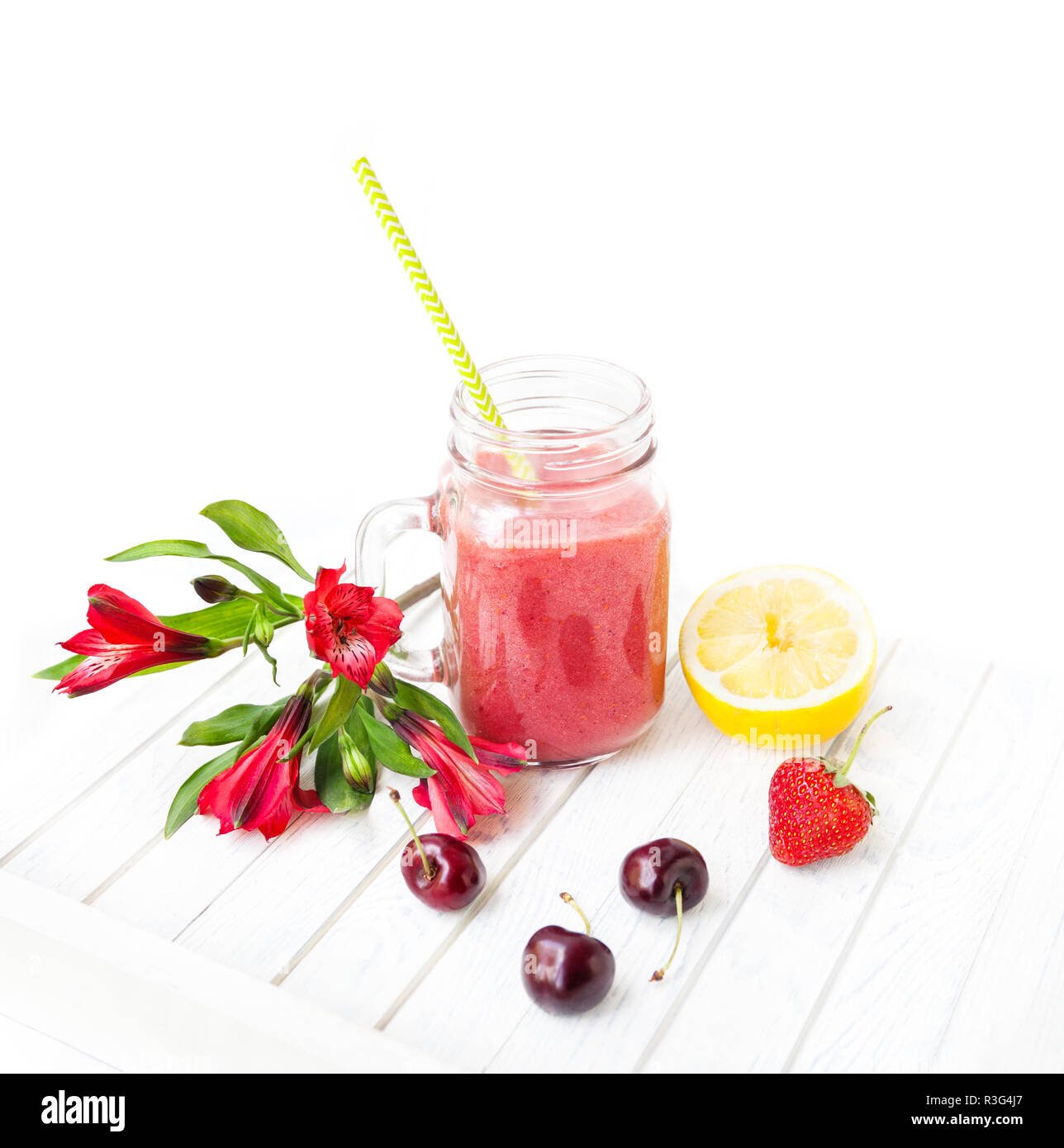 Cherry strawberry in wooden hi-res stock photography and images - Alamy