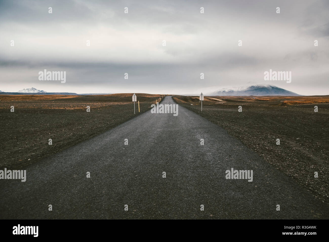 Icelandic lonely road in wild territory with no one in sight Stock ...