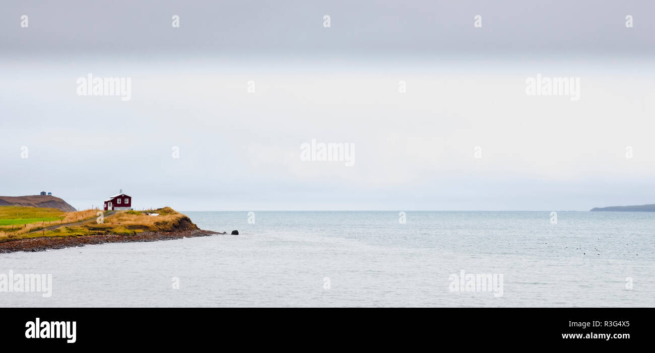 Icelandic landscapes full of green grass, sea and blue sky Stock Photo ...
