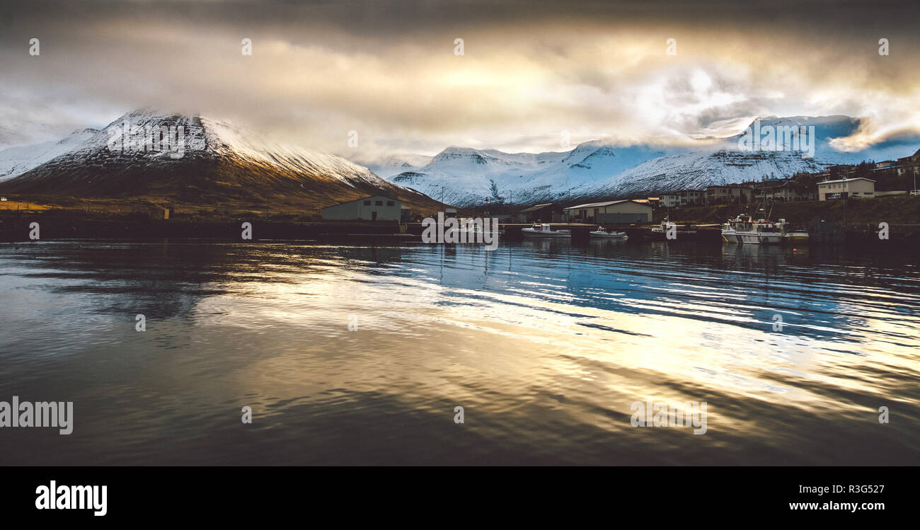 Icelandic landscapes full of green grass, sea and blue sky Stock Photo ...