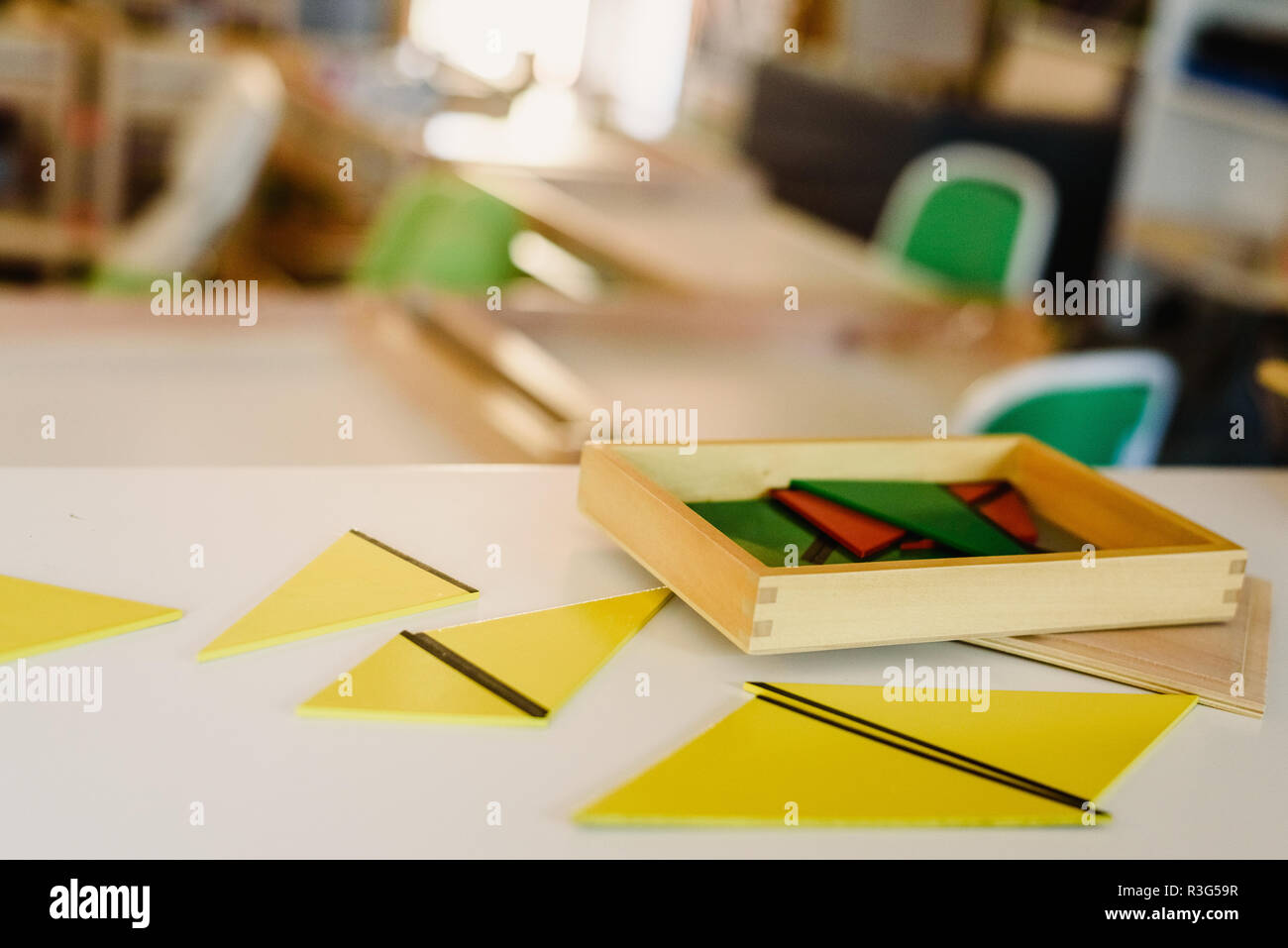 Geometry and mathematics materials in a Montessori classroom Stock ...