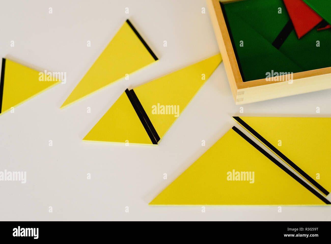 Geometry and mathematics materials in a Montessori classroom Stock ...