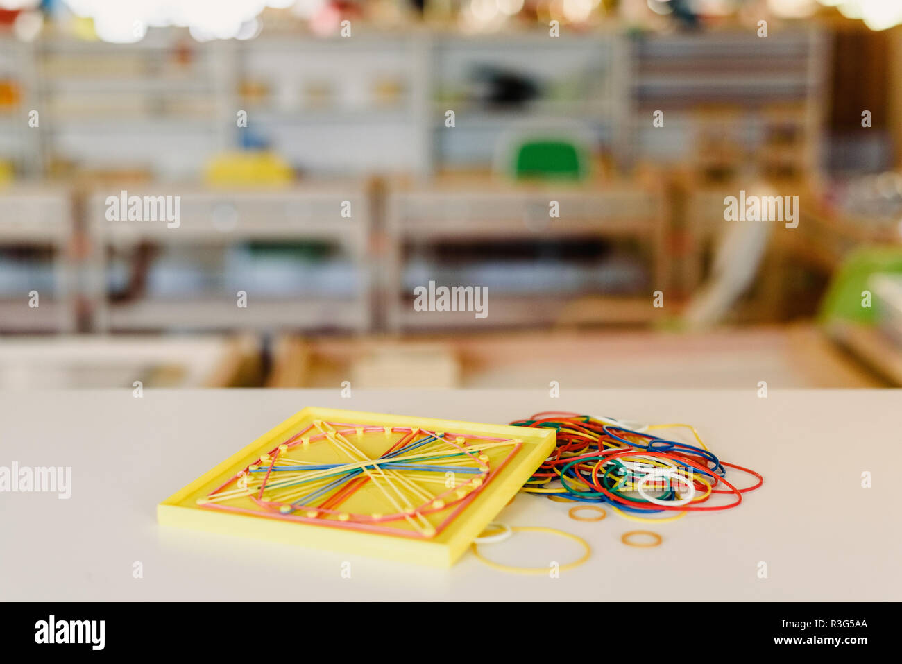 Geometry and mathematics materials in a Montessori classroom Stock ...
