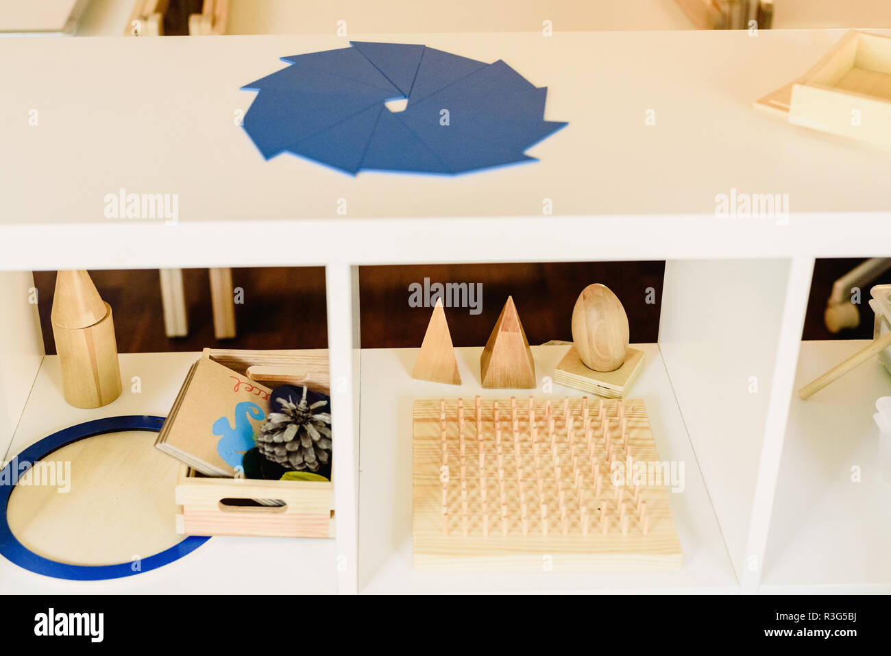 Geometry and mathematics materials in a Montessori classroom Stock ...