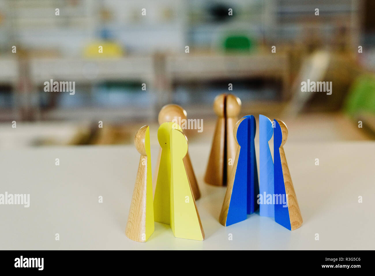 Geometry and mathematics materials in a Montessori classroom Stock ...